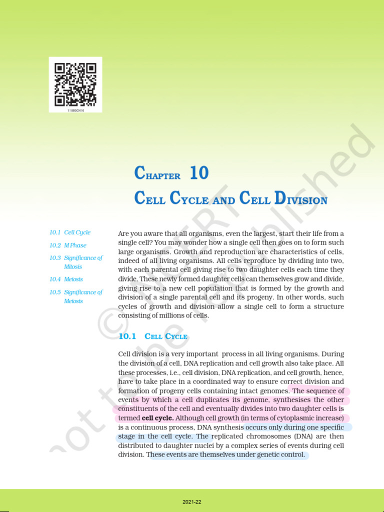 Ncert Highlight Cell Cycle and Cell Division | PDF | Meiosis | Mitosis