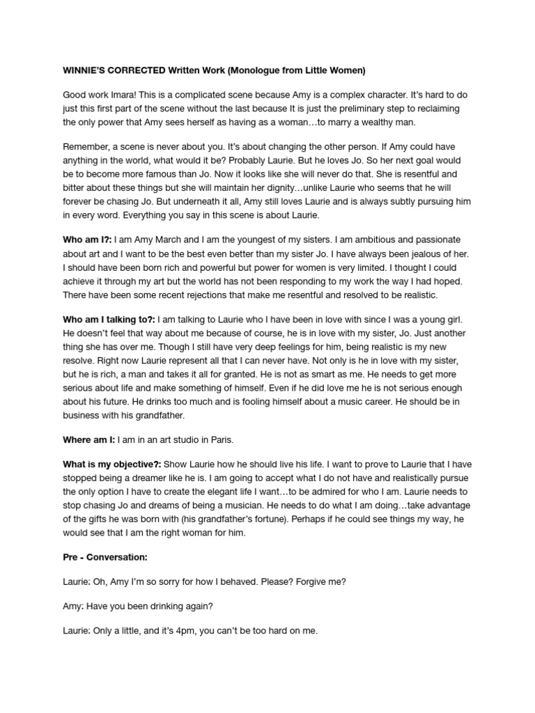 Amy March's Monologue Analysis | PDF | Little Women