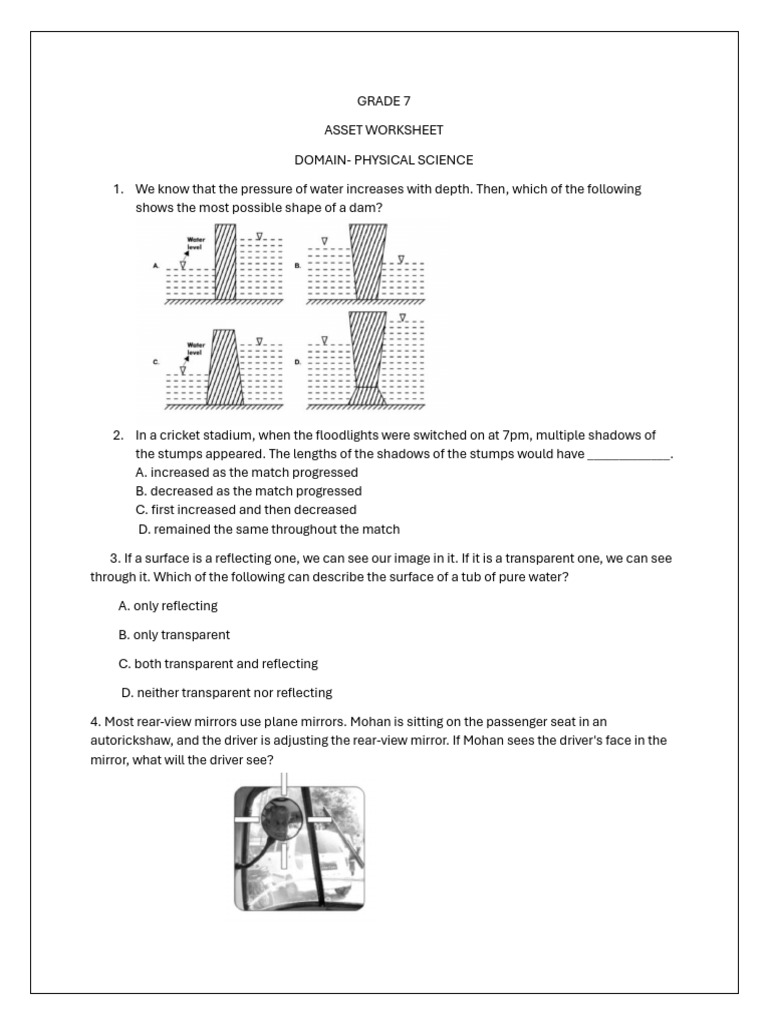 Gr. 7-Asset Worksheet-physical Science (1) | PDF | Mirror | Magnet