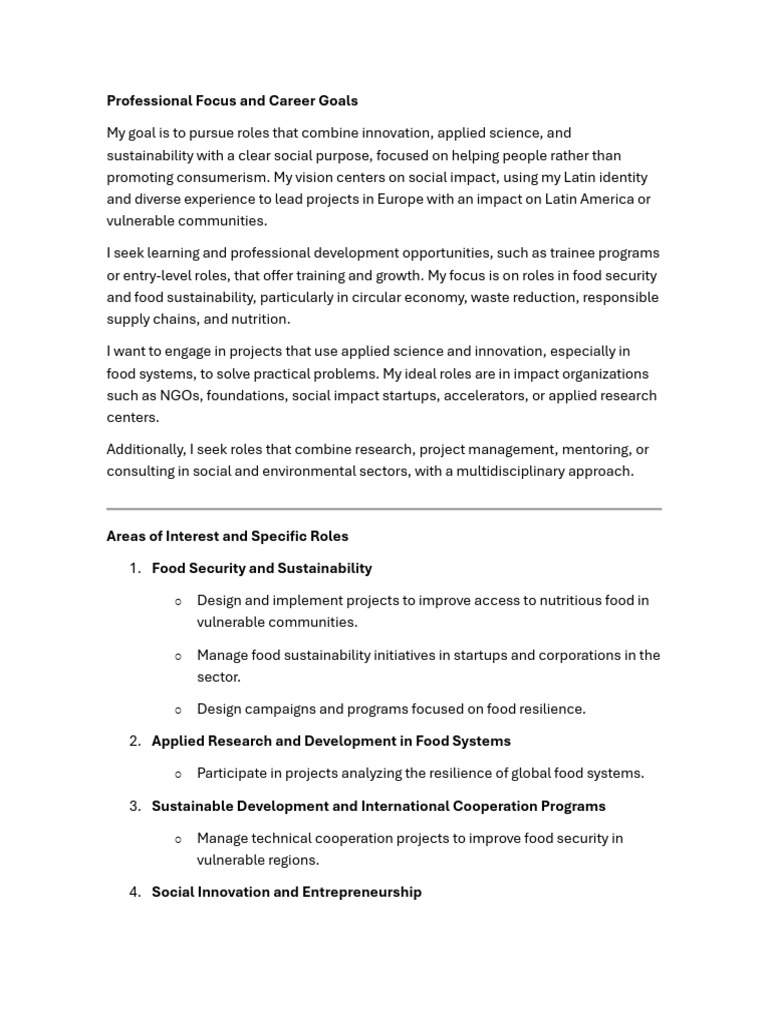 Professional Focus and Career Goals | PDF | Food Security | Sustainability