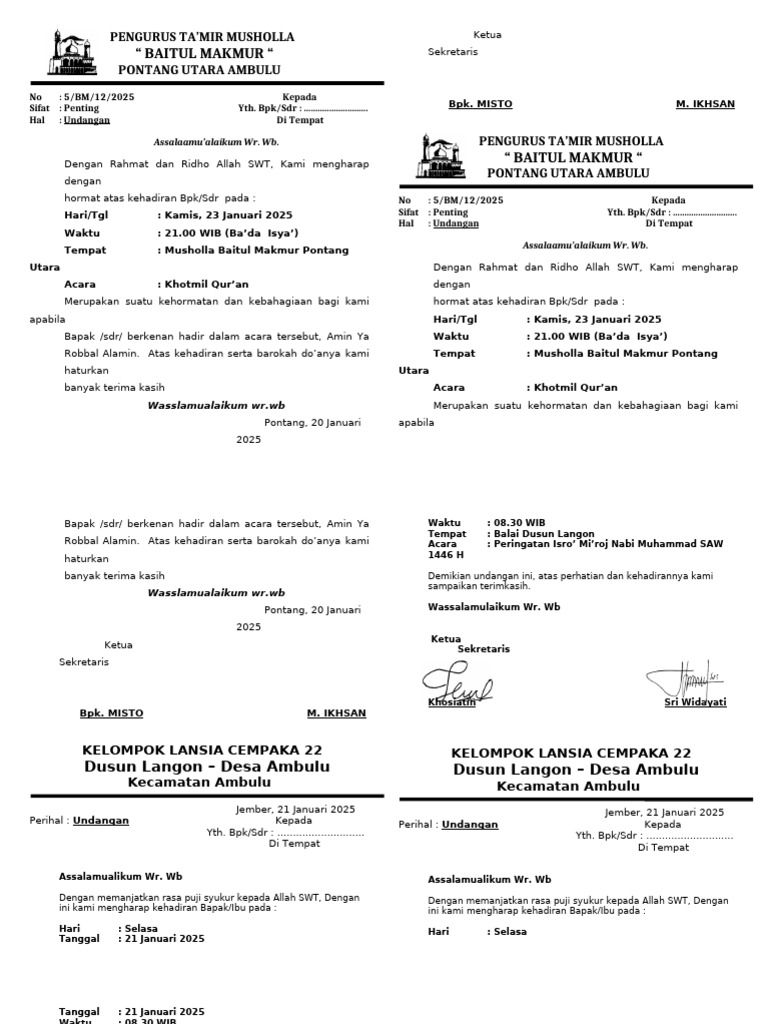 Undangan Khotmil Qur'an dan Isro' Mi'roj | PDF
