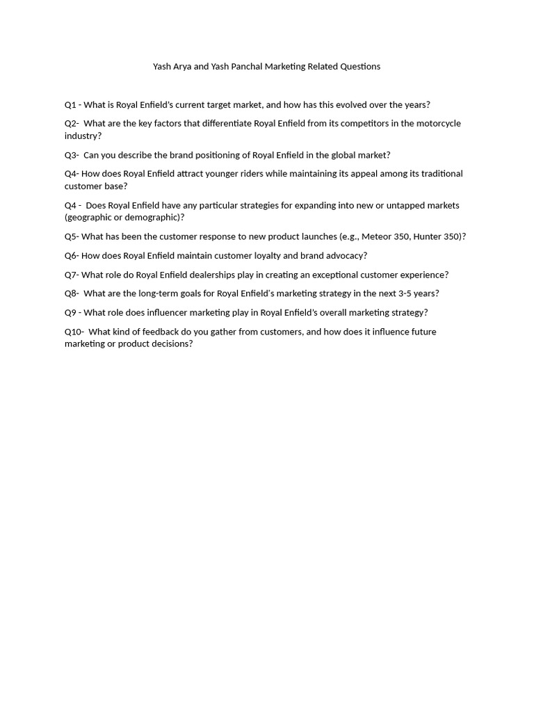 Yash Arya and Yash Panchal Marketing Related Questions | PDF