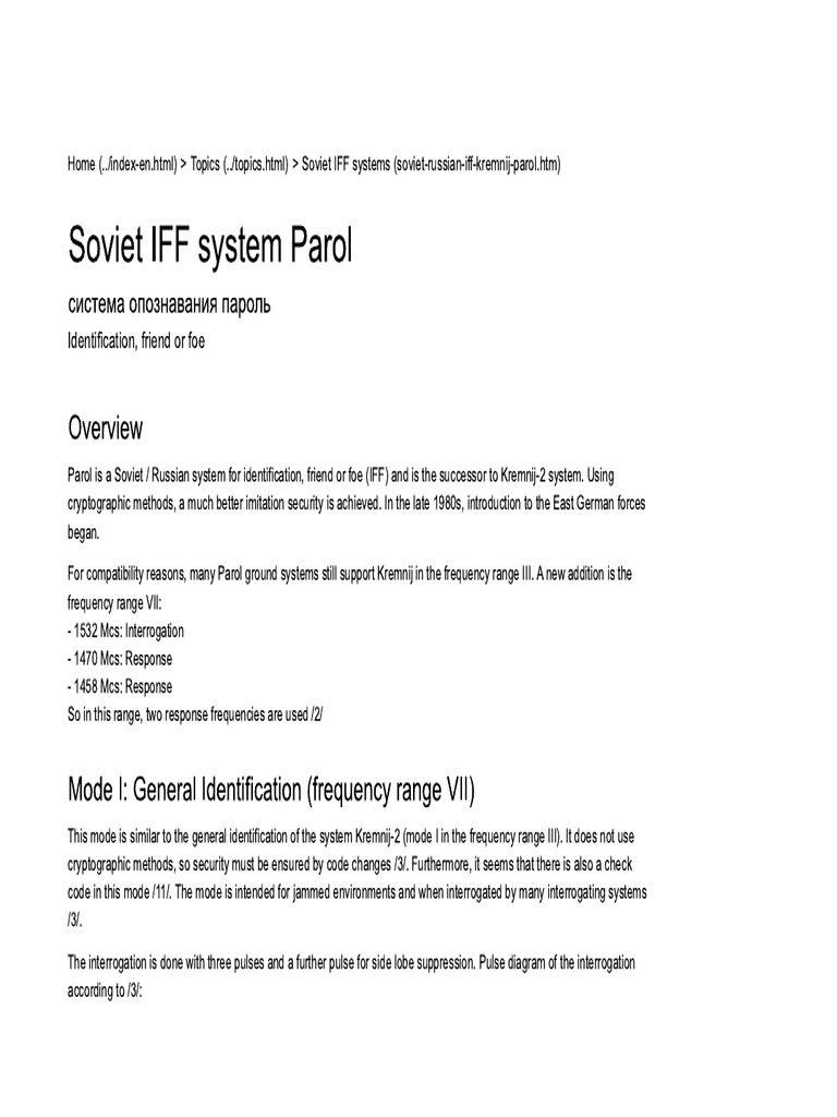 Soviet IFF System Parol - Military Airfield Directory | PDF
