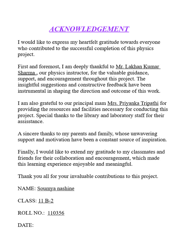 Acknowledgement Physics | PDF