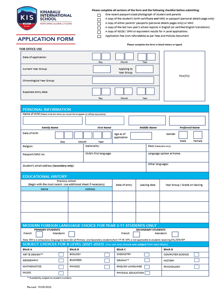 School Application Form for Students | PDF