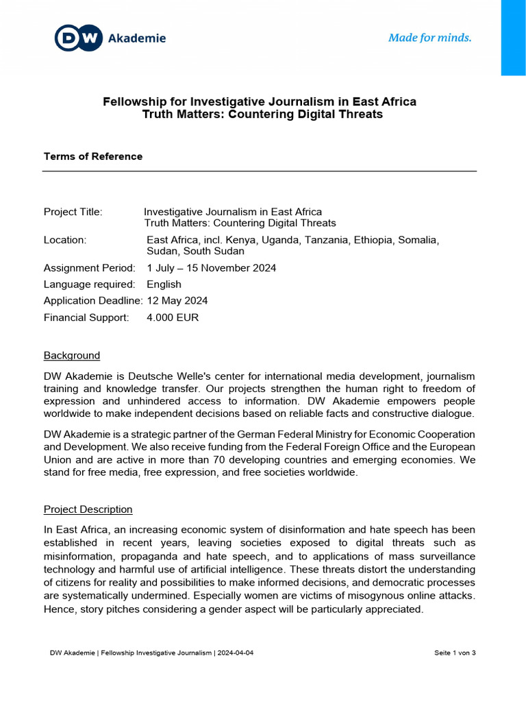 ToR - Investigative Journalism Fellowship 2024 07 01 To 2024 11 15 ...