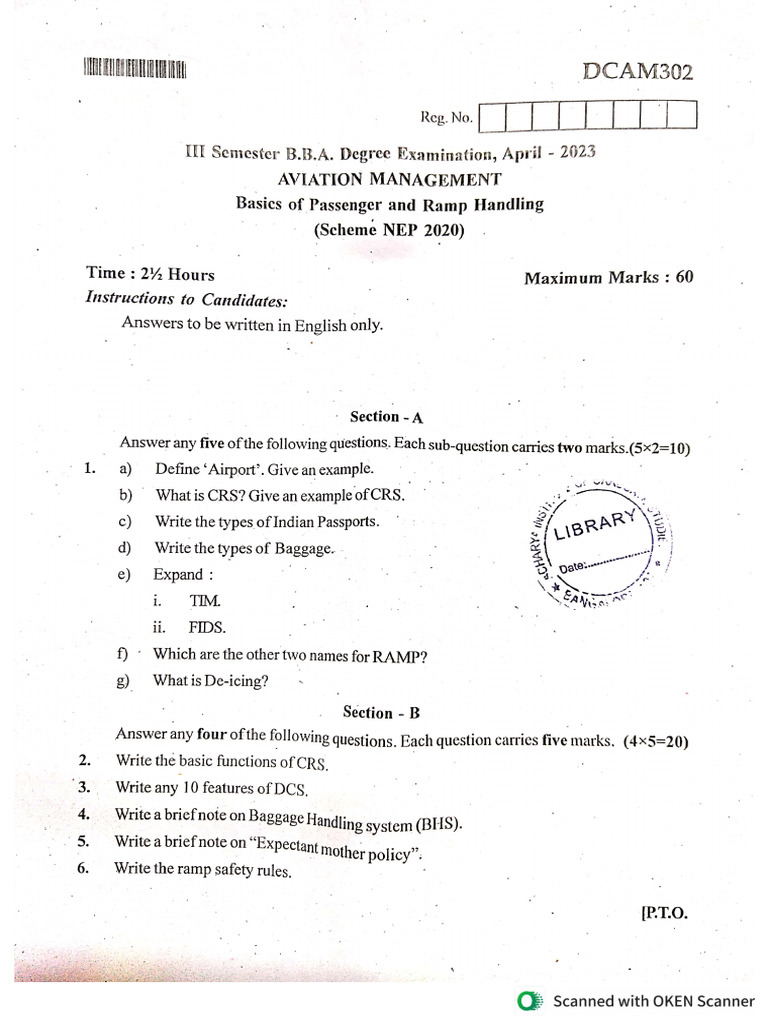 3rd sem BBA(Aviation) Basic of passenger and ramp handling 2023 | PDF