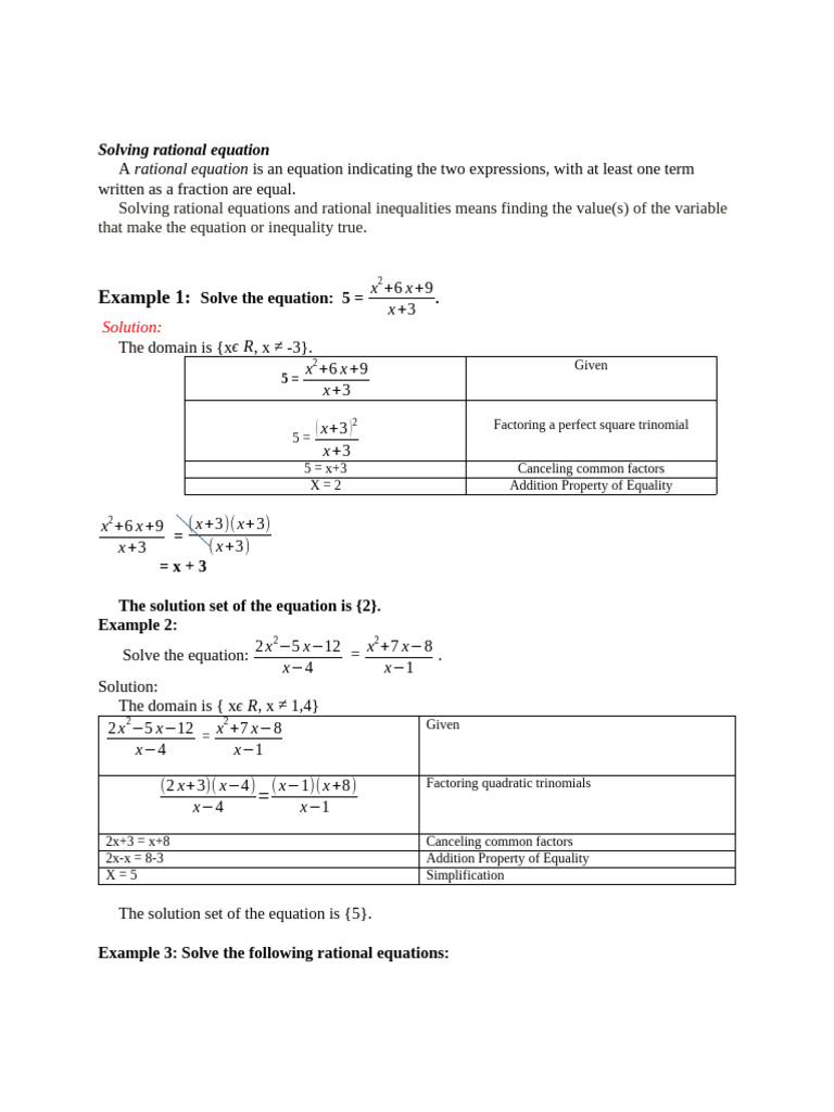 Solving Rational Equation | PDF | Equations | Factorization