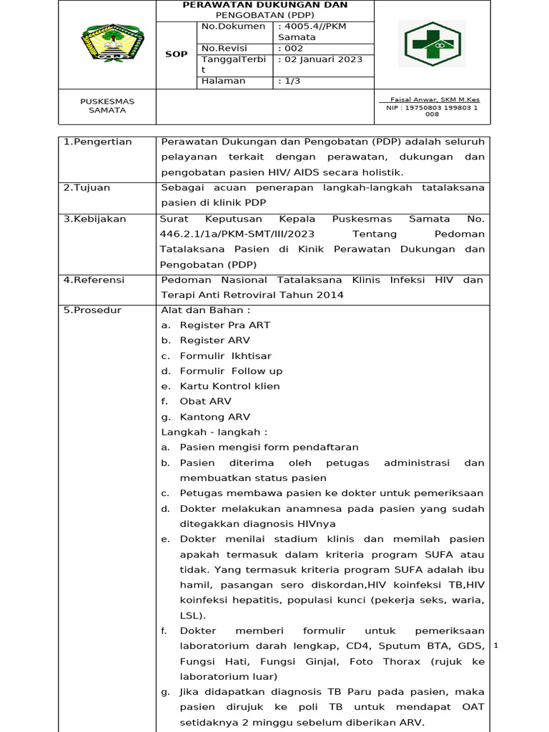 Prosedur Perawatan Pasien HIV/AIDS | PDF