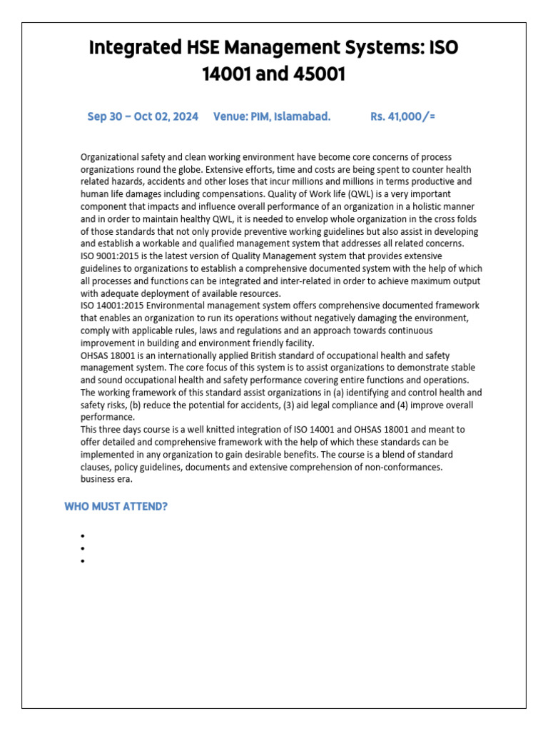 Integrated HSE Management Systems ISO 14001 and 45001 | PDF | Safety ...