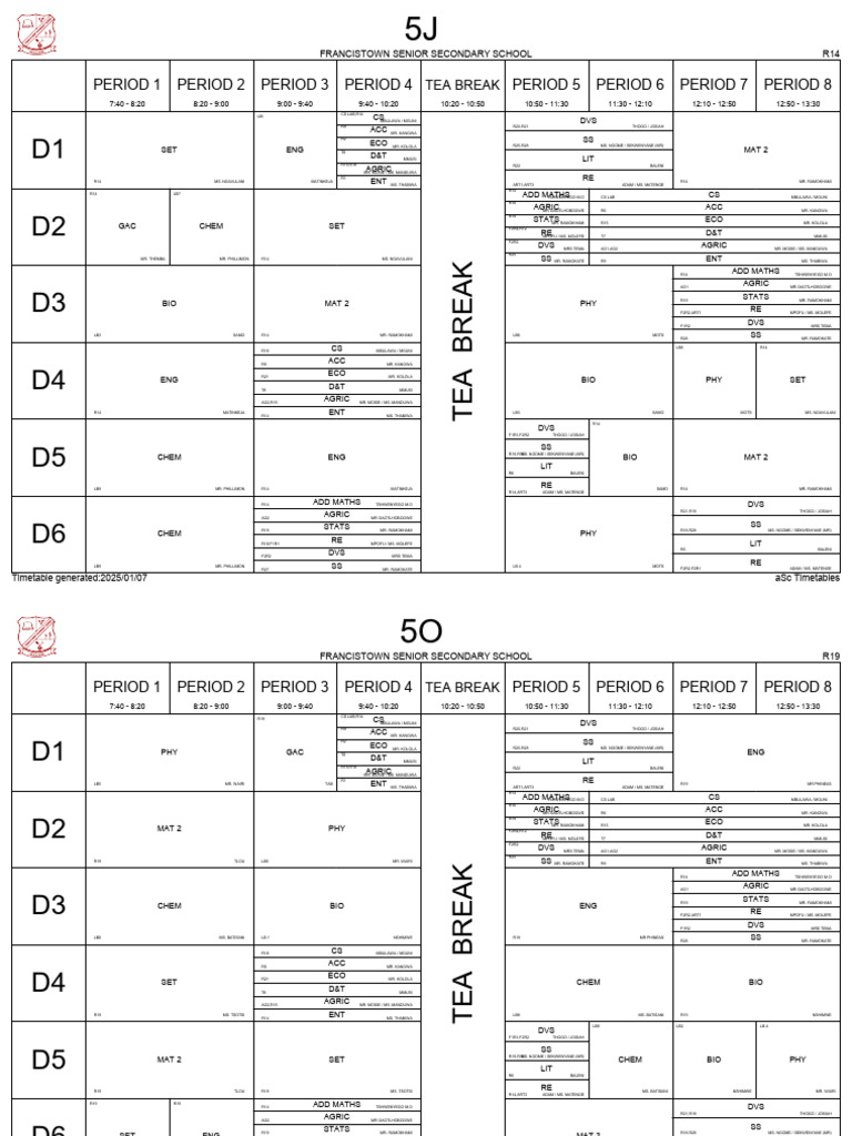 Term 1 2025 Class Timetable Final 1 | PDF