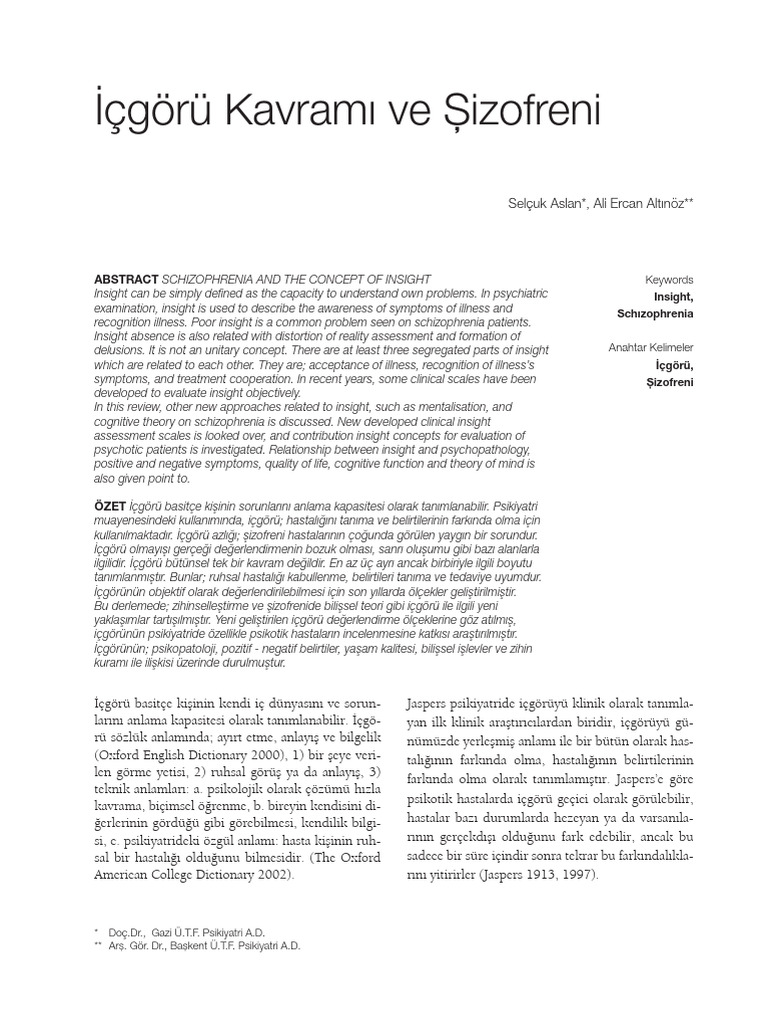 Icgoru Kavrami Ve Sizofreni | PDF
