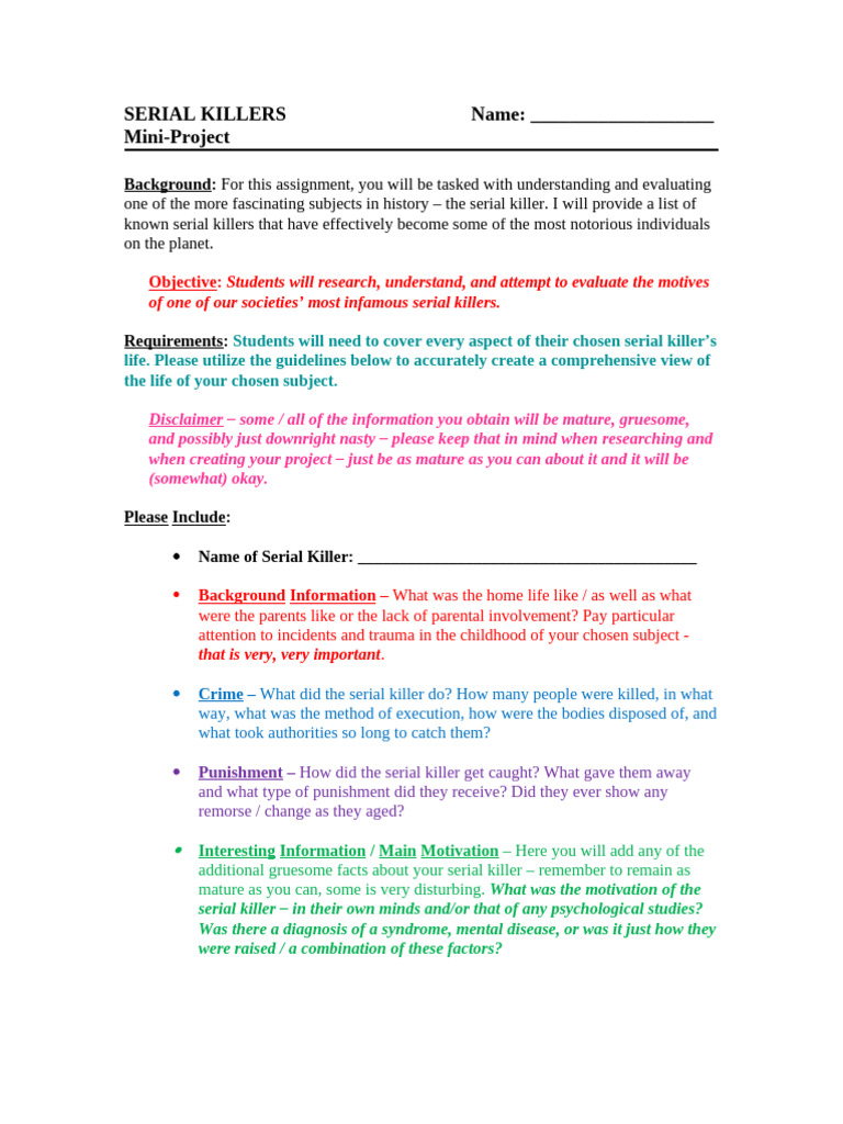 Research Project on Serial Killers | PDF | Serial Killer | Murder