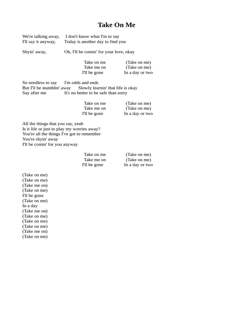 Take On Me | PDF
