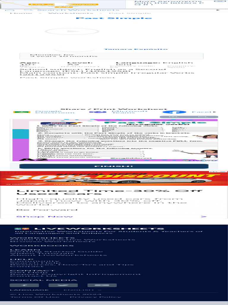 Past Simple Online Exercise For A2 Live Workshe | PDF