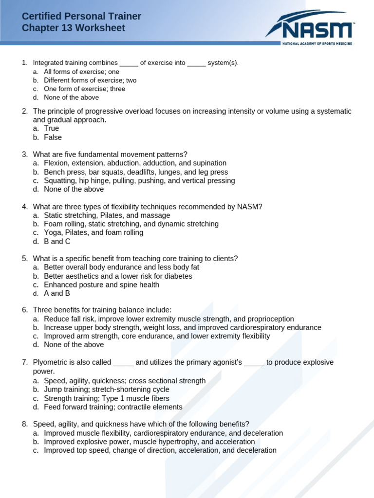 Certified Personal Trainer Worksheet Guide | PDF | Anatomical Terms Of ...