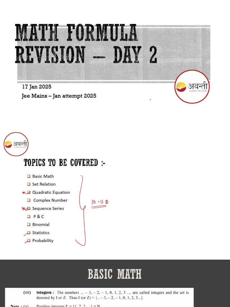 JEE Mains Math Revision Day 2 Guide | PDF | Quadratic Equation ...