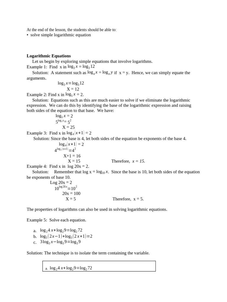 Logarithmic Equation | PDF | Logarithm | Mathematics