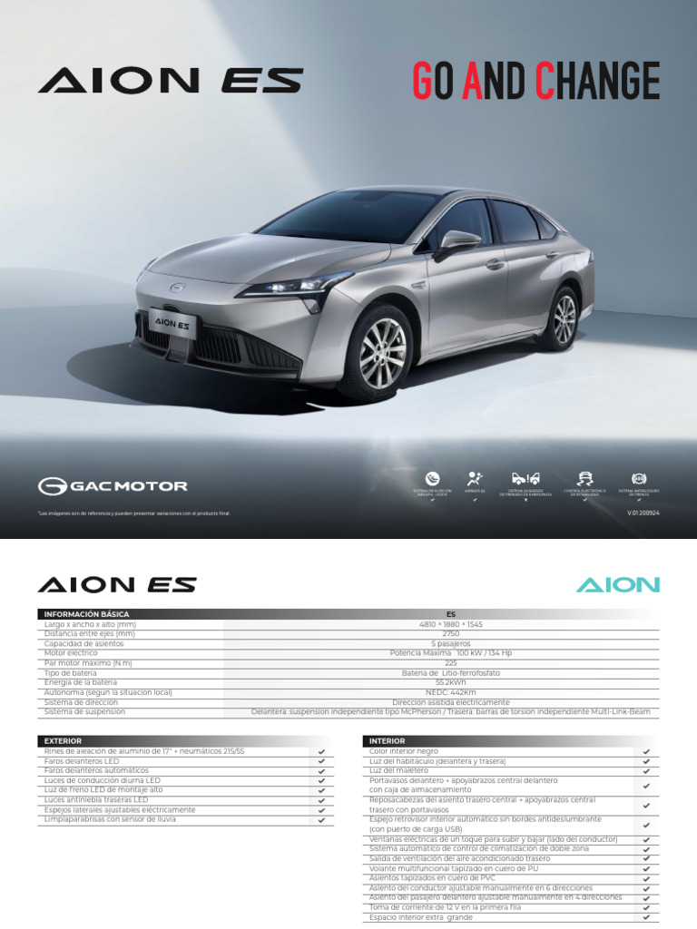 Ficha Tecnica Aion ES | PDF | Diodo emisor de luz | Tecnología de vehículos