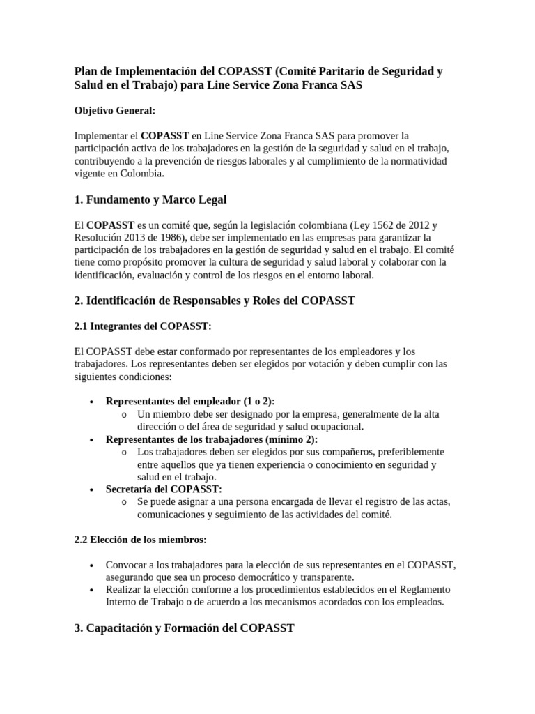 Plan de Implementación Del COPASST | PDF | Seguridad y salud ocupacional