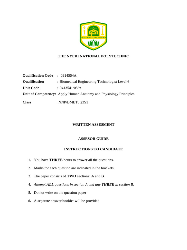 Biomedical Engineering Anatomy Assessment | PDF | Digestion ...