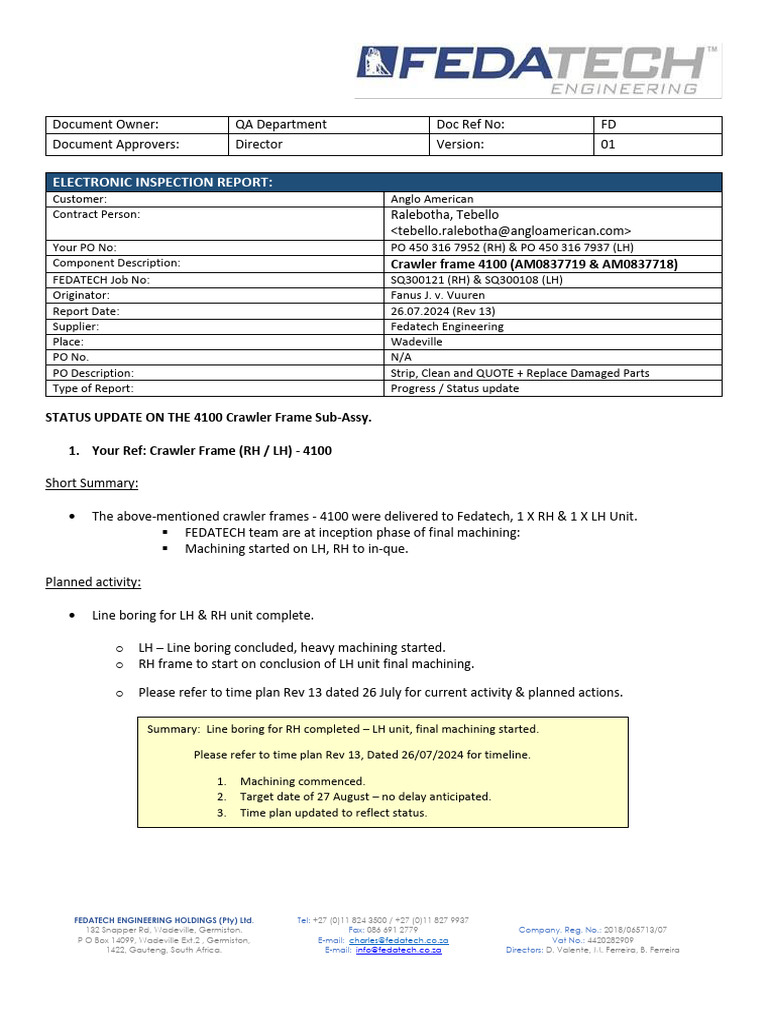 AM0837719 - 8 CRawler Frame 4100 Rev 13 26 July 2024 | PDF