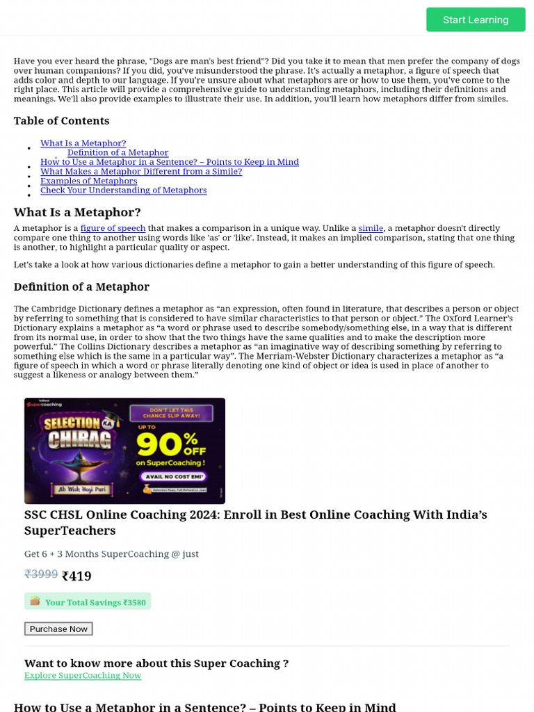 Understanding Metaphors - Definition, Meaning, Examples & Usage | PDF