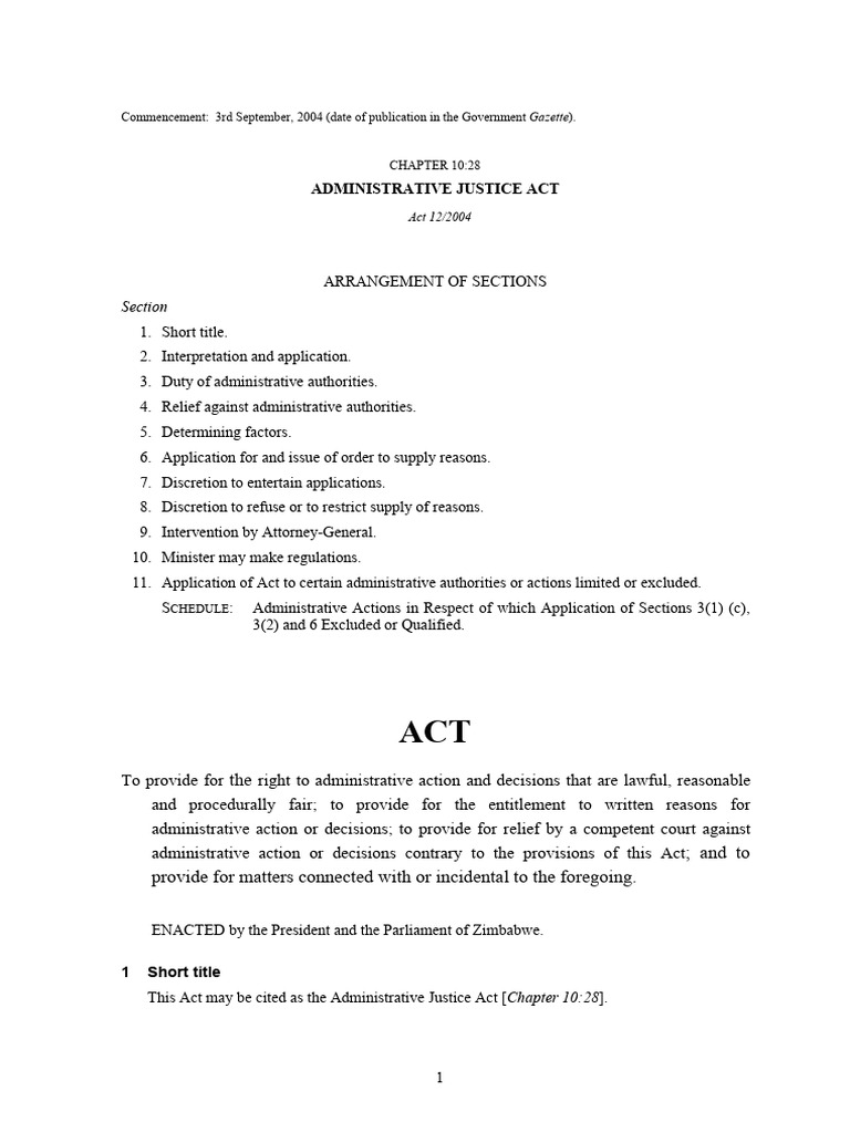 Zimbabwe Administrative Justice Act Summary | PDF | Administrative Law | Justice