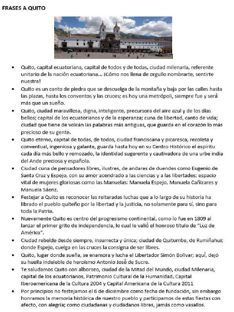 Lista de Frases A La Ciudad de Quito | PDF