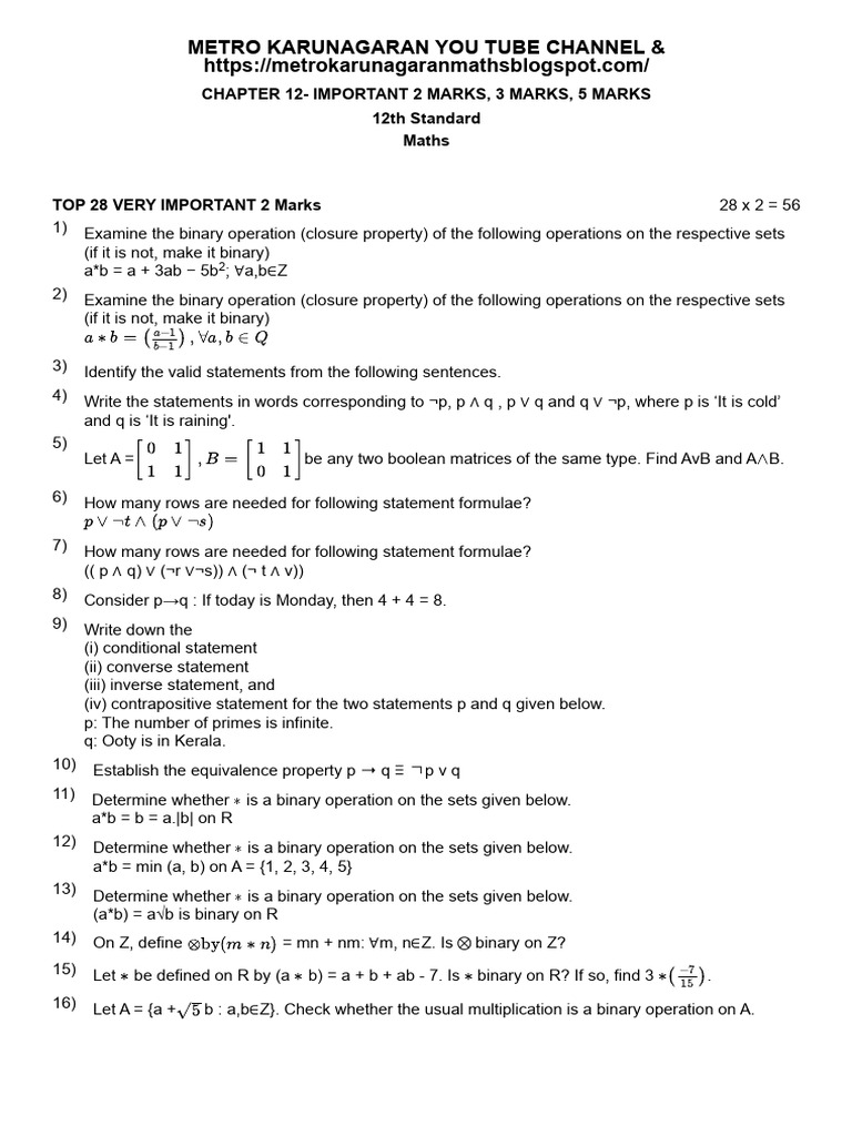 12 Chap12-2,3,5 Imp Ques | PDF | Mathematics | Mathematical Logic