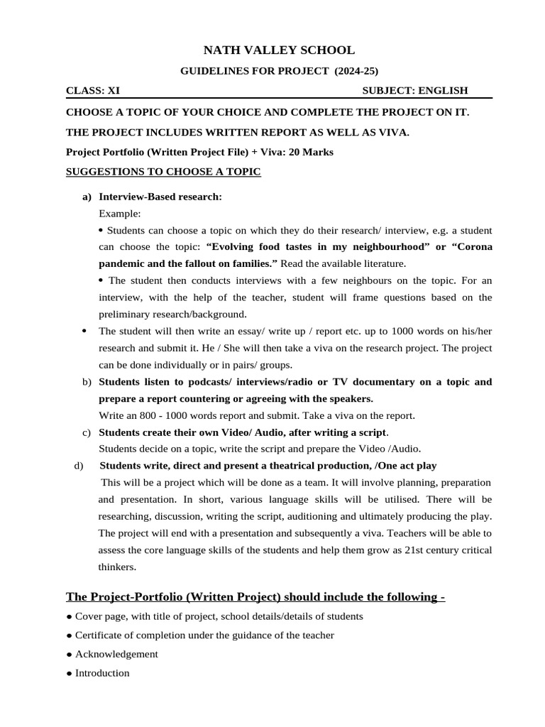Class 11 English Project Guidelines | PDF | Essays | Human Communication