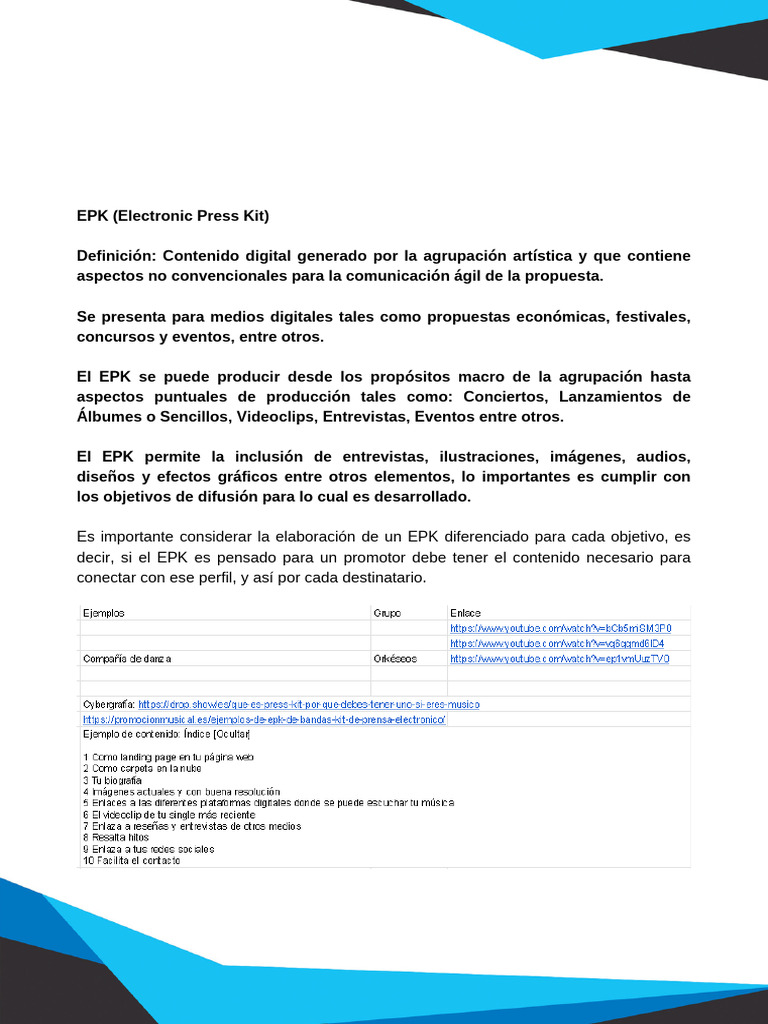 Guía de EPK para Artistas y Promotores | PDF
