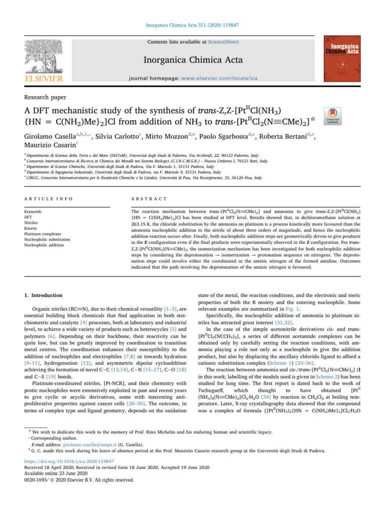 DFT Study of Platinum Ammonia Complex Synthesis | PDF | Coordination ...