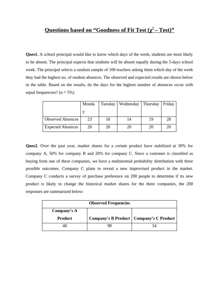 Goodness of Fit Test Questions Explained | PDF