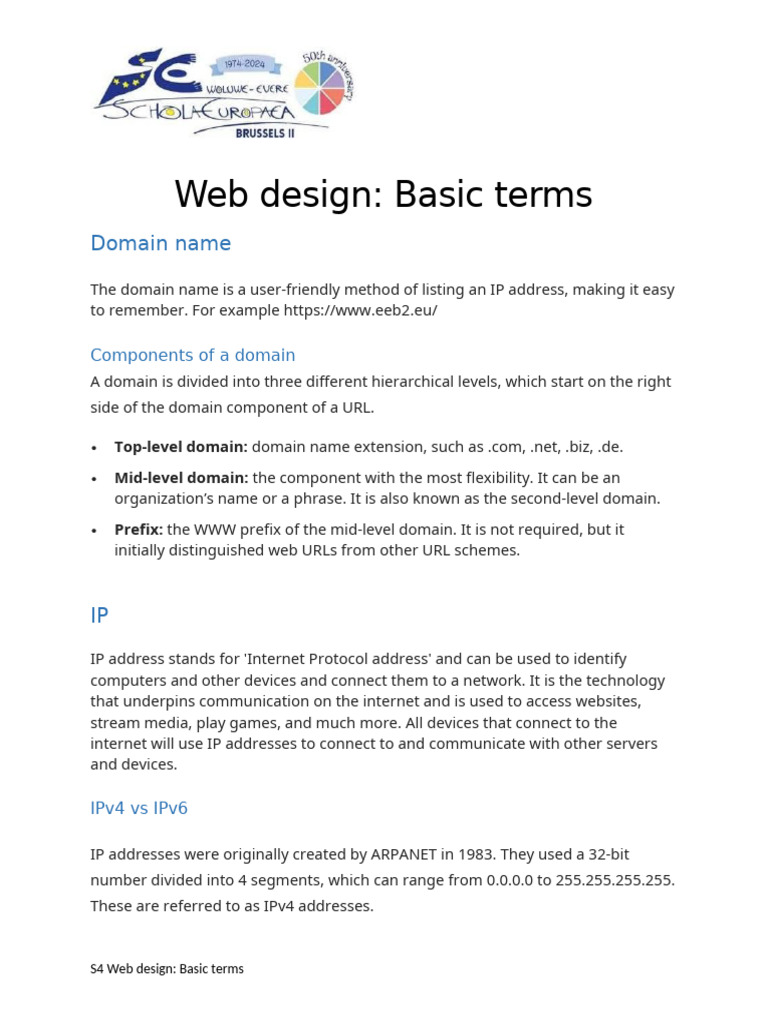 s 4 Web Design Basic Terms | PDF | Ip Address | Domain Name System