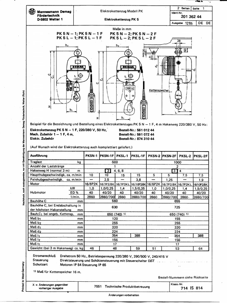 Techn.Daten PK5 | PDF