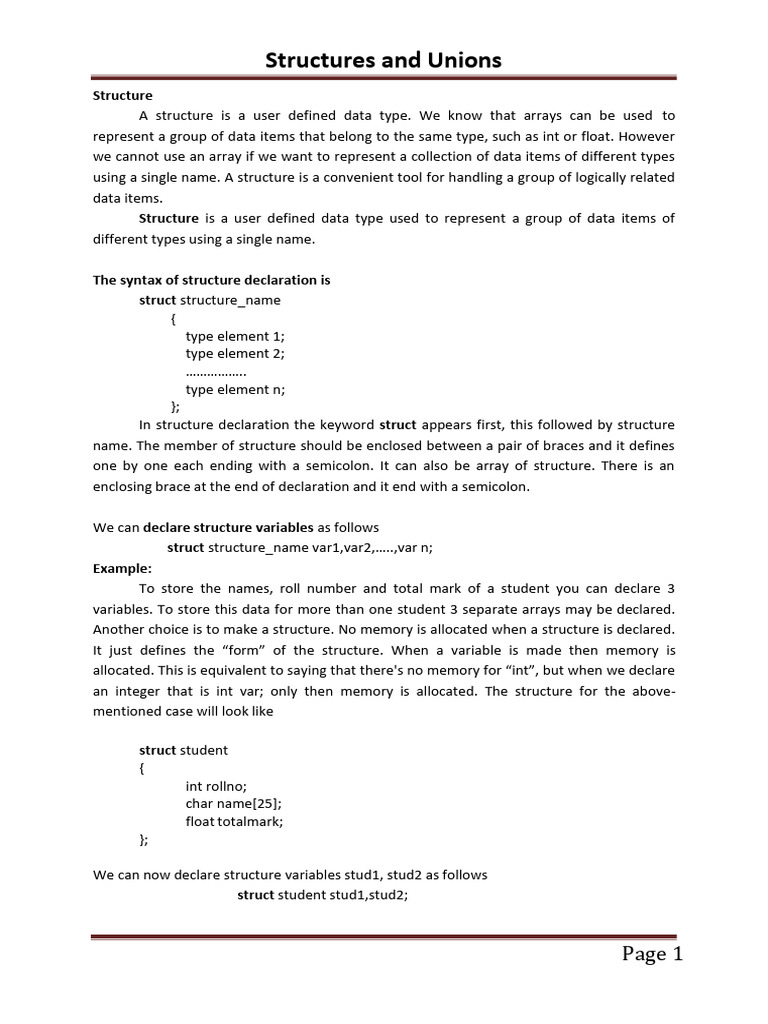 structure and unions | PDF | Integer (Computer Science) | Computer Science structure and unions | PDF | Integer (Computer Science) | Computer Science