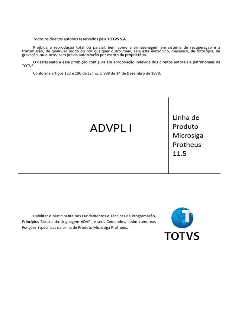Fundamentos da Programação ADVPL 11.5 | PDF | Algoritmos | Linguagem de ...
