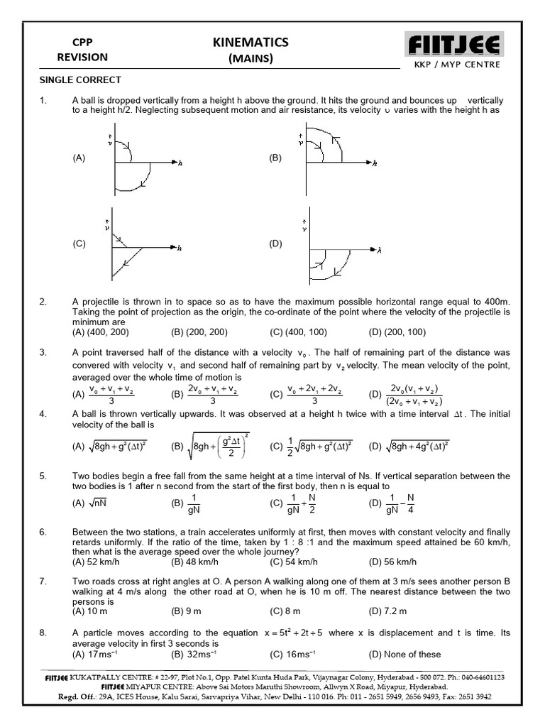 SR Physics Revision_KINEMATICS_Mains_CPP | PDF | Velocity | Speed
