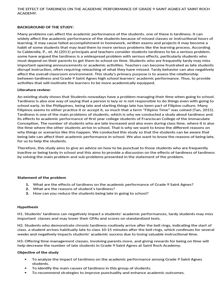 Impact of Tardiness on Grade 9 Performance | PDF | Learning | Teachers