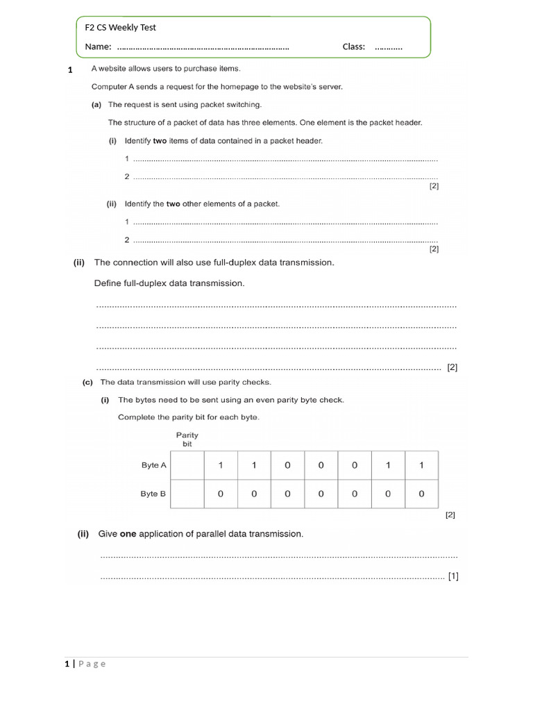 F2 Weekly Test Data Transmission and error checking method | PDF