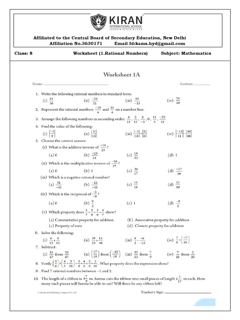 Grade 8 Maths Worksheet | PDF