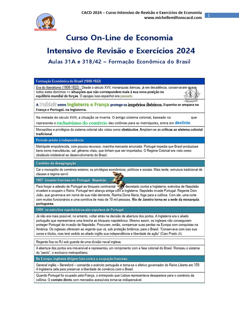 Aulas 31A e 31B Ficha Resumo | PDF | Brasil | Economia