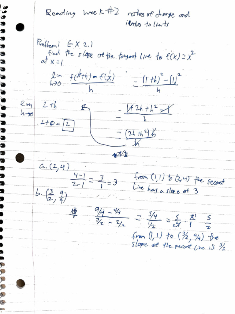 Reading Week 2 Intro to Limits and Rates of Change | PDF