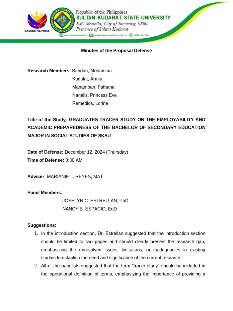 Minutes of The Proposal Defense | PDF