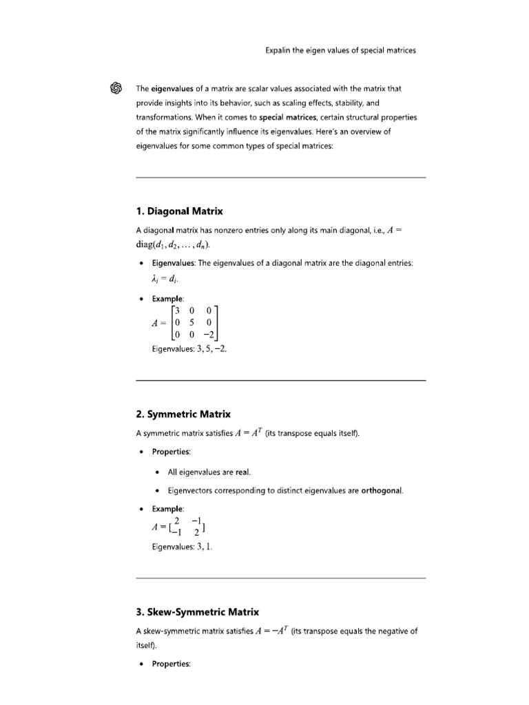 Eigenvalue of Special Matrices | PDF