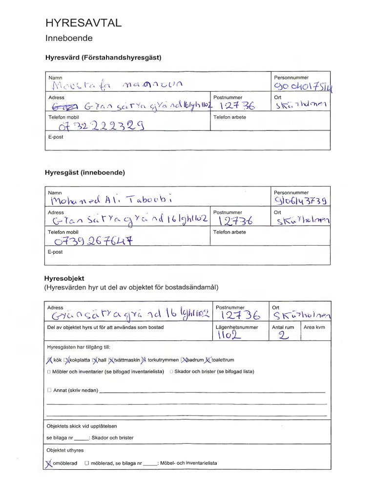 Hyresavtal: Satya | PDF