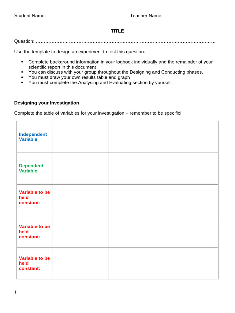 Experiment Design Template for Students | PDF | Methodology ...