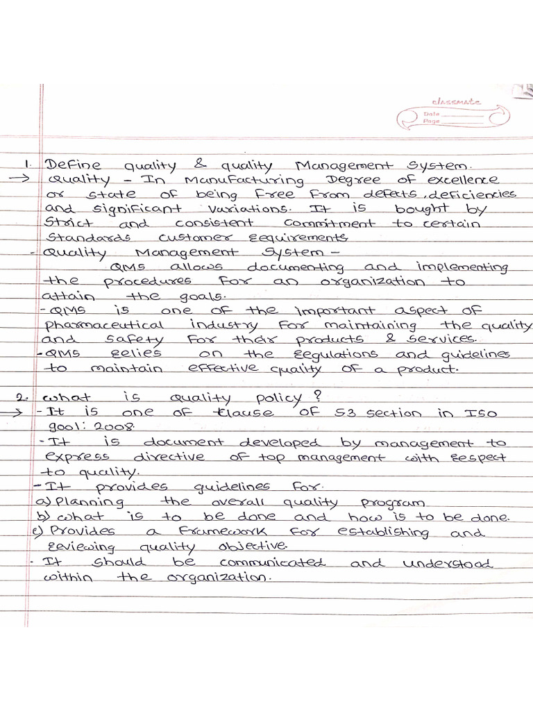 QMS 2 Marks Questions and Answers | PDF