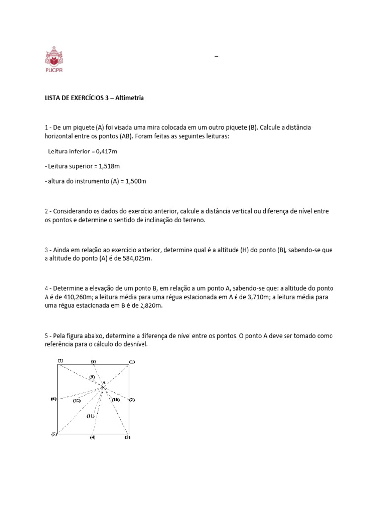Lista+de+Exerc%c3%8dcios+3 Altimetria | PDF